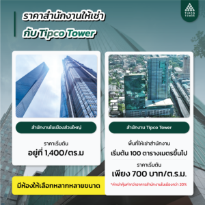 สำนักงาน ออฟฟิศให้เช่า พร้อมเฟอร์นิเจอร์ ใกล้รถไฟฟ้า ครบวงจร - Tipco Tower